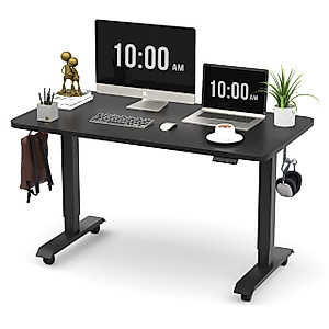 Monomi Electric Height Adjustable Standing Desk, 48x24 Inches, Ergonomic Home Office Sit/Stand Up Desk (Black Steel Frame/Black Top)
