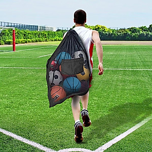BROTOU Extra Large Sports Ball Bag, Ball Bags for Coaches, Adjustable Shoulder Strap and Hanging Ears with Handle, Mesh Sports Bag for Holding Basketball, Volleyball, Swimming Gear (30” x 40”)
