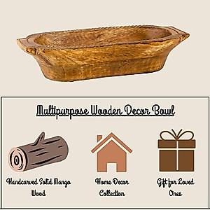 Mie Creations 14'' Large Wooden Dough Bowl for Decor, Huge Decorative Centerpiece Oval Tray Rustic Dough Bowls for Table, Hand Turned Long Wood Bowl