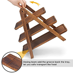 Wood 3 Tier Serving Tray Three Tiered Serving Stand, Rectangle Serving Platter Wooden Farmhouse Tiered Tray, Party Serving Dishes for Entertaining, Rustic Wood Tray Vintage Party Trays and Platters