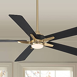 Casa Vieja 52" Vegas Nights Modern Indoor Outdoor Ceiling Fan with Dimmable LED Light Remote Control Soft Brass Black Damp Rated for Patio Exterior House Home Porch Gazebo Garage Barn