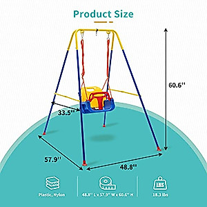 3-in-1 Toddler Swing, Swing Set with Foldable Metal Stand and Safety Belt, Baby Swings Outdoor & Indoor for Infants to Toddler, Baby Infant Swing for Swingset, Indoor Swing for Kids 6 Month+