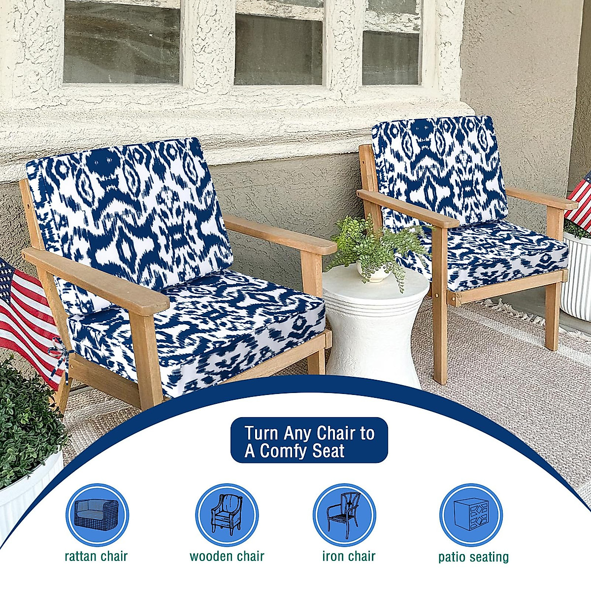 PRIMEPATIO 19x19 Outdoor Cushions Patio Furniture Cushion Set, Deep Seat Patio Chair Cushion & Foam Back Cushion, Outside Couch Sofa Replacement Cushions, Waterproof Outdoor Seat Cushions (Navy)