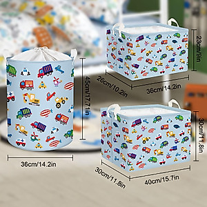 Clastyle Blue Vehicle Truck Boys Toy Shelf Basket Excavator Car Rectangle Clothes Books Cube Storage Basket, 21L