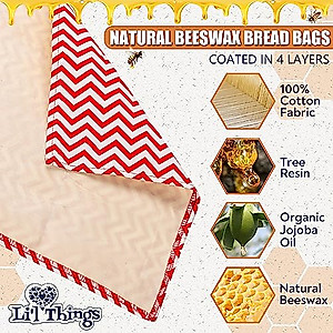 Li'l Things Eco-friendly Reusable Beeswax Bread bags | Set of 2 Sizes 13'x13' & 15’x 9’ | 6 Different Themes | Perfect Bag for Home-Baked | Store-Bought Bread | No Plastic | Red Zig Zag