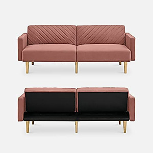 mopio Chloe Futon Sofa Bed, Convertible Sleeper Sofa with Tapered Wood Legs, 77.5" W, Small Splitback Sofa for Living Room, Twin