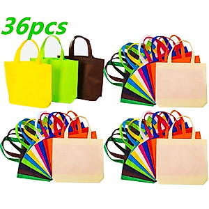 DZTIAN 36 Pack 13" 12 Colors Multi-Color Reusable Tote Gift Bags One Side Blank Non-woven Bags Colored Treat Bags, Fabric Tote Bags, Commodity snack bag