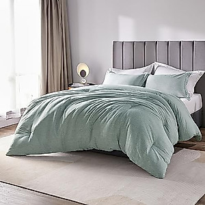 CozyLux Queen Size Comforter Set - 3 Pieces Sage Green Soft Luxury Cationic Dyeing Bedding Comforter for All Season, Breathable Lightweight Fluffy Boho Bed Sets with 1 Comforter and 2 Pillow Shams