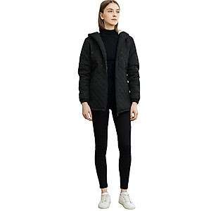 LQHHYLYX Womens Winter Outdoor Two-Pocket Fleece Hooded Long Warm Zipper Jacket (Large, Black)