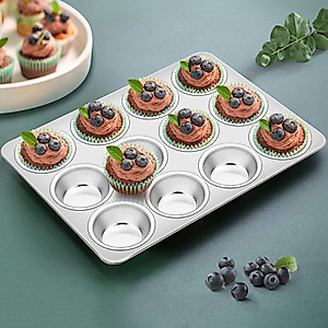 Homikit Muffin Pan Set of 2, Stainless Steel Cupcake Tin Pans with 12 Regular Size Cups for Oven Baking, Deep Metal Muffin Tray Molds Great for Home Kitchen, Rust Free, Dishwasher Safe