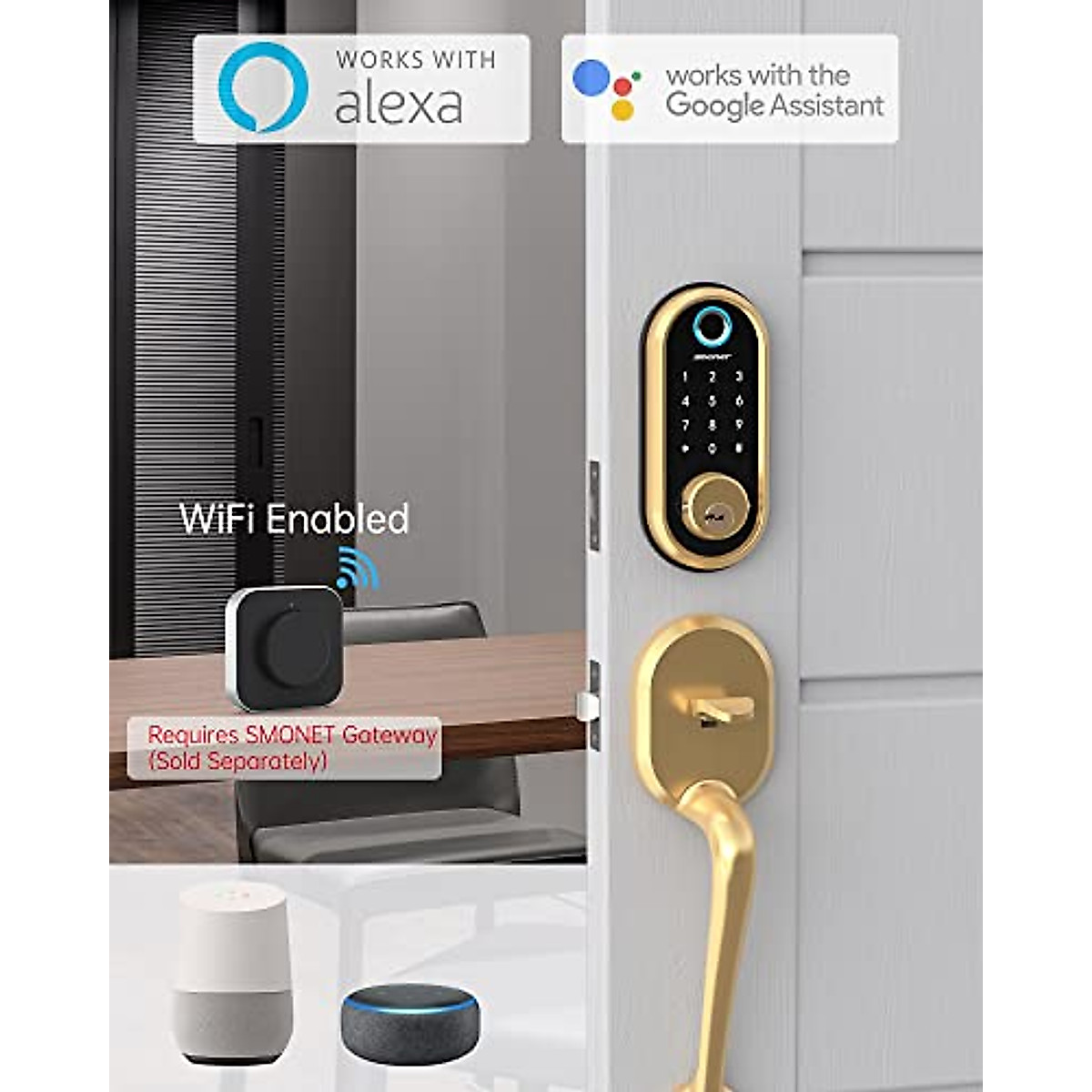 Smart Lock, Fingerprint Smart Deadbolt Lock, 5-in-1 Keyless Entry Door Lock with Bluetooth and Keypad, Door Lock Featuring Auto-Lock, Compatible with Alexa, Google Assistant for Home Hotel Apartment
