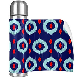 Ikat Magnolia Blue Print Stainless Steel Water Bottle Leak-Proof, Double Walled Vacuum Insulated Flask Thermos Cup Travel Mug 17 OZ