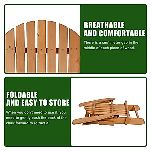 Adirondack Chair,Folding Wooden Lounger Chair，All-Weather Chair for Fire Pit/Garden/Fish with 250lbs Duty Rating，Natural