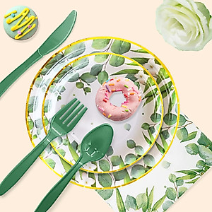 AWLZJZQA 168 Pcs Sage Green Plates and Napkins Party Supplies Serve 24 Eucalyptus Disposable Paper Garden Baby Shower Decorations Bridal Party Plates and Cups and Napkins Sets for Girl Boy Women