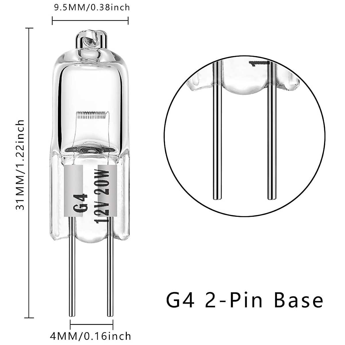 EKSAVE Halogen Bulbs G4 20W 12V T3 JC Type 2 Pin Base Replacement for Landscape Under Cabinet Puck Light Track Lighting Dimmable(12 Pack)