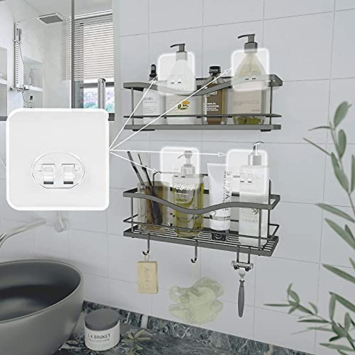 Shower Caddy Adhesive Replacement Stickers Hooks Adhesive Pack of 10 for Corner Shelf Basket Bathroom Shelf, Shower Caddy Hanging