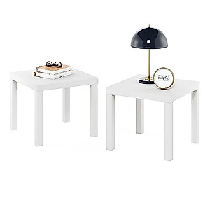 Furinno Classic Homey Square Parsons Side End Table, Set of 2, White