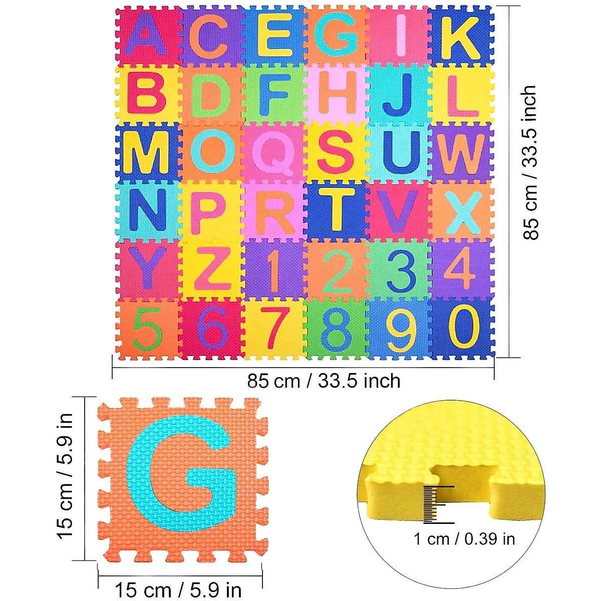 Kangler Kids Foam Puzzle Play Mat (36-Piece Set) 5.9inch x 5.9inch Interlocking EVA Floor Tiles with Alphabet and Numbers