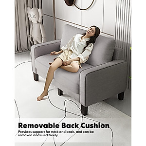 Small Modern Loveseat Couch Sofa - Fabric Upholstered 2 Seat Sofa, Solid Wood Leg, Ultra Thick Cushion, Seats Storage, Compact Small Space Furniture, Living Room, Apartment, Light Gray