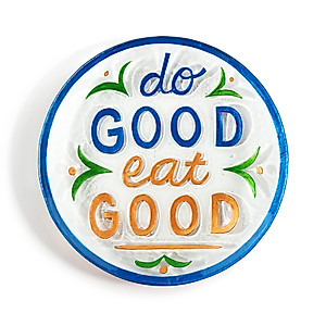 DEMDACO Do Good Eat Good Blue and Orange 11 Inch Fused Glass Round Serving Plate Platter