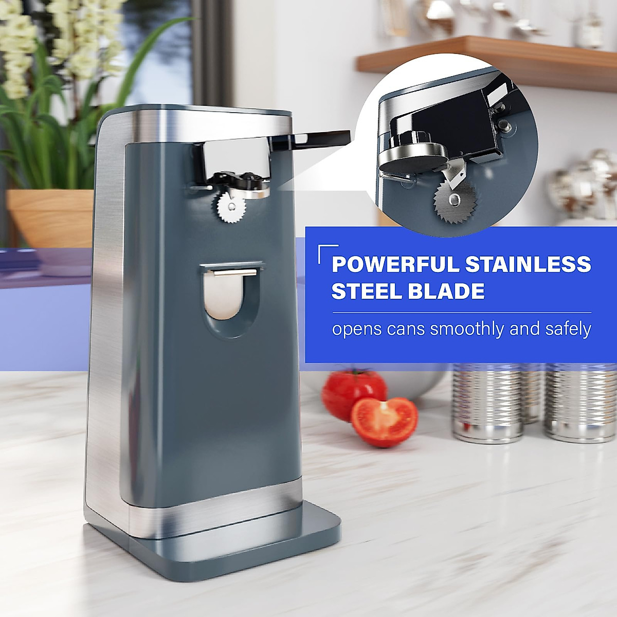 Skyehomo Electric Can Opener, Knife Sharpener and Bottle Opener with Removable Cutting Lever and Cord Storage