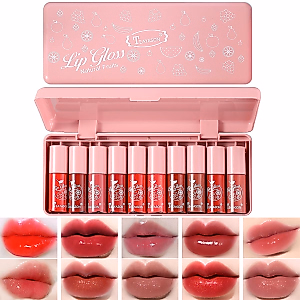 Alisesun 10 Colors Lip Tint Stain Set, Korean Plumping Lip Gloss Watery Lip Stain, Multi-use for Mini Liquid Lipstick & Cheek Tint Long Lasting Vivid Color #02