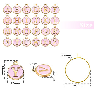 Aylifu 52pcs Round Pink Enamel Initial Letter Charms and 60pcs 25 mm Golden Wine Glass Rings Drink Identifiers Markers for Wedding Champagne Party Decoration Supplies Gifts