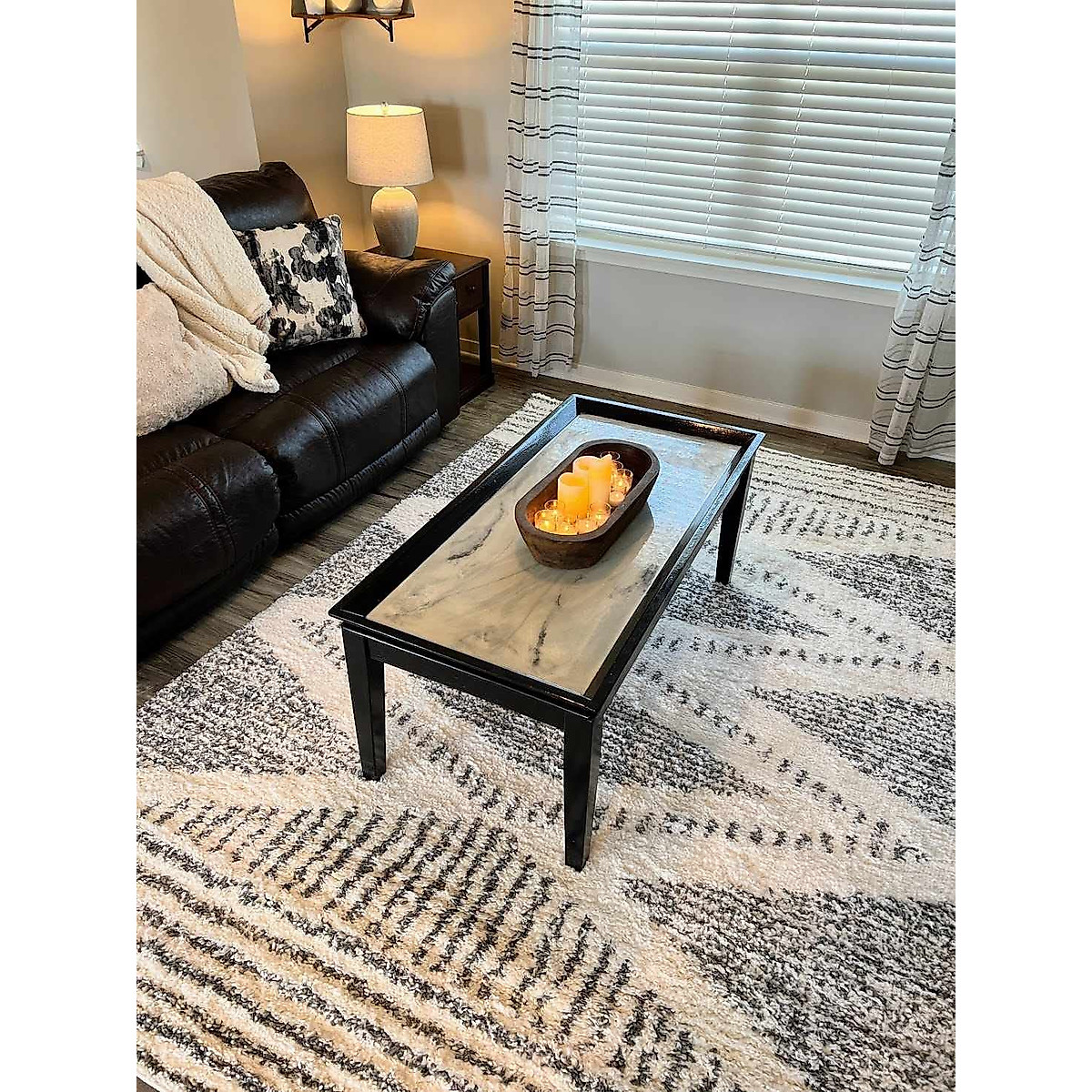 Hauteloom Trunding Moroccan Farmhouse Living Room Bedroom Shaggy Area Rug - Bohemian Shag Rug - Plush High Pile - Southwestern Boho Soft Carpet - Black, Cream, Grey, Beige - 5'3" x 7'3"