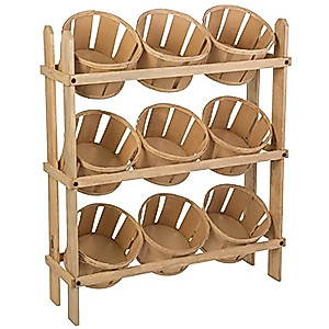 Displays2go Tiered Wooden Display, Floor Standing, 9 Baskets – Oak (PN9BKTOAK)