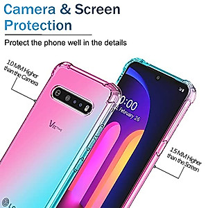 OEURVQO for LG V60 ThinQ 5G Case Clear Cute Gradient Colorful Design Slim Phone Case Soft TPU Cover Shockproof Bumper Anti-Scratch Protective for LG V60 ThinQ (Pink Green)
