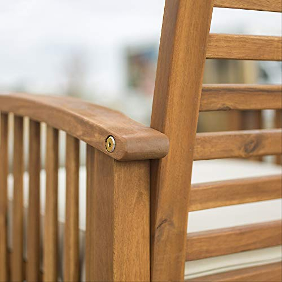 Walker Edison Rendezvous Modern 3 Piece Solid Acacia Wood Slat Back Outdoor Chair and Side Table Set, Set of 3, Brown