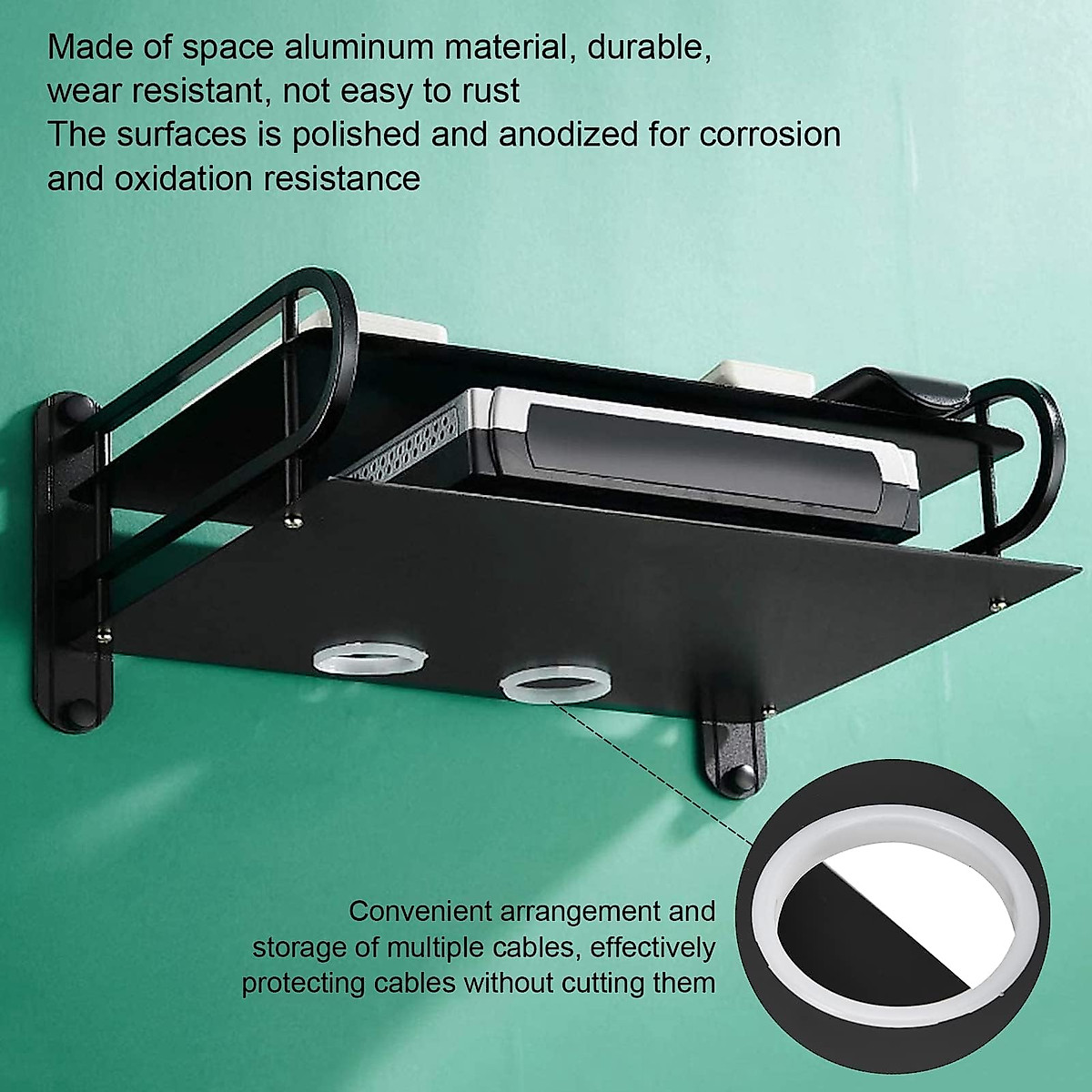 Floating Shelf for TV Set Top Box Router Game Consoles, Double Layer TV Box Shelves Wall Mounted Router DVD Cable Box Shelf Punching Storage Rack, Floating Wall Shelf with Cable Holes