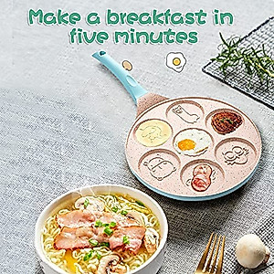 MINTER Pancake Pan With 7 Animal Designs for kids - Round Ceramic Pancake Pan Nonstick Surface & Comfortable Handle - Mini Pancake Crepe Pans Griddle Nonstick (pink)