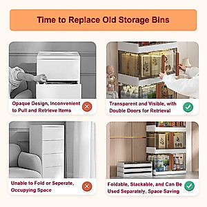 GAOPHDER Plastic Storage Bins with Lids 3-Tier Collapsible Clear Storage Bins with Wheels Stackable Closet Organizers Foldable Box Storage Containers for Home Office Trunk Outdoor (41QT, 3 Packs)