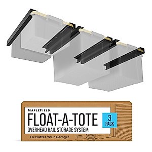 Maplefield Float-A-Tote Garage Overhead Storage Racks - 3 Pack (6 Rails) - Adjustable Ceiling Racks for Tote Bins - Supports 40 Lbs - Easy Installation