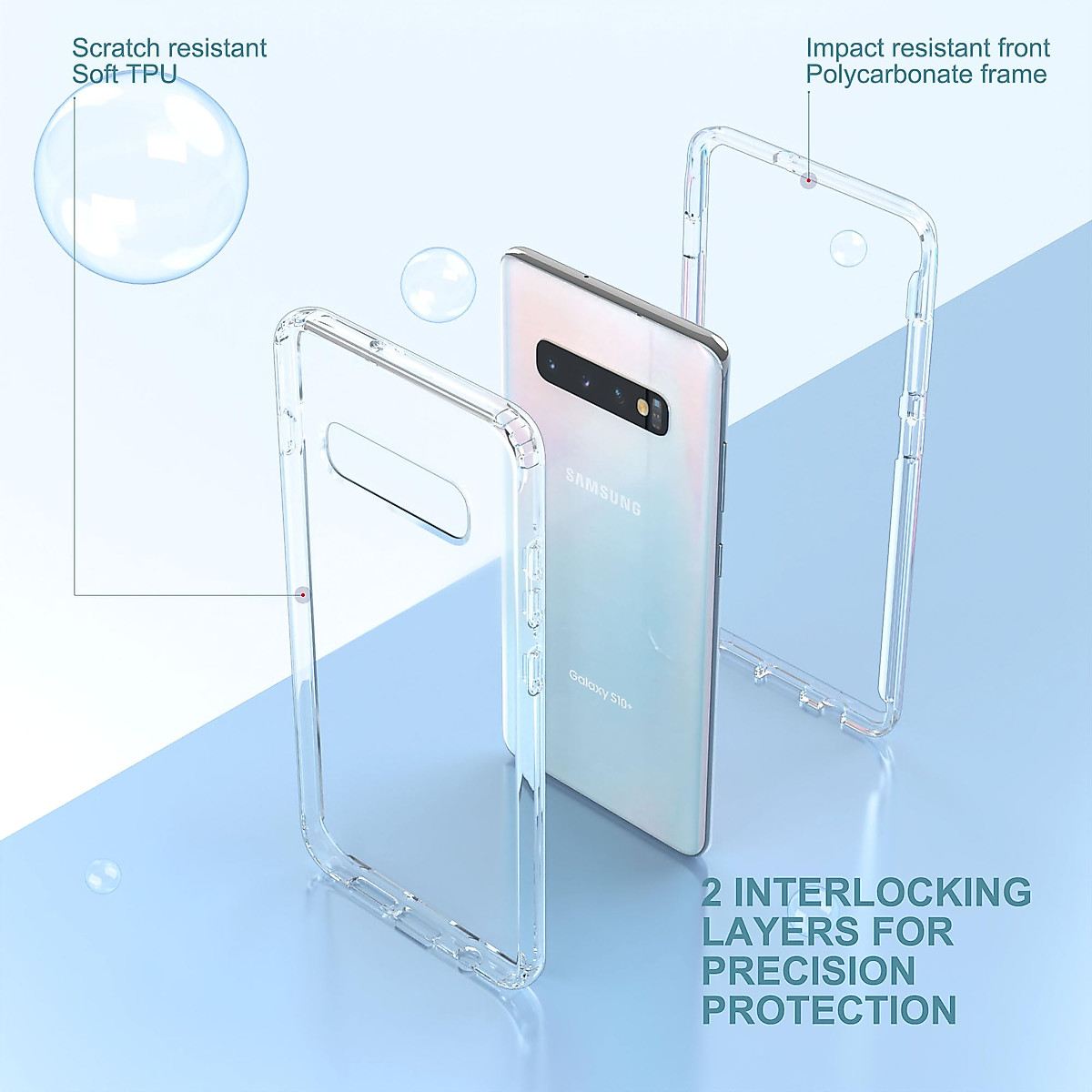ULAK Galaxy S10 Plus Case, Slim fit Transparent Heavy Duty Shockproof Rugged Protection Case Soft TPU Protective Cover for Samsung Galaxy S10+ Plus 6.4 inch, Crystal Clear