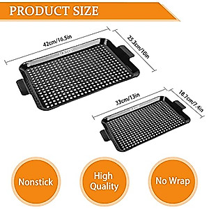 2PCS Grill Topper Pans BBQ ACETOP Nonstick Barbecue Grilling Baskets Outdoor Stainless Steel BBQ Grill Tray with Perforated Bottom for Indoor Camping Chicken Drumsticks Vegetable Shrimp Meat