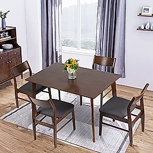 Koreyosh Wood Dining Table Set for 4 Mid Century Small Kitchen Breakfast Table and Chairs Set Farmhouse Industrial Style Solid Wood Room Table Set Rustic Furniture