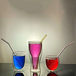 Colored Reusable Glass Straws, 8.7" x 8 mm Healthy Straw for Beverages Tea Coffee, ECO Friendly - BPA Free, Pack of 7 with 2 Cleaning Brush