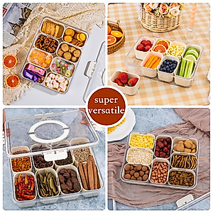 WACOI Divided Snack Serving Tray with Lid and Handle travel Snackle Box Charcuterie Container Portable Storage Organizer for Candy, Fruits, Nuts, Snacks 1Pack White