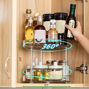 ACEBON 2 Tier Lazy Susan Turntable for Cabinet, 9" Clear Plastic Spinning Spice Rack Storage Cosmetic Makeup Organizers for Table, Pantry, Shelf, Vanity, Bathroom