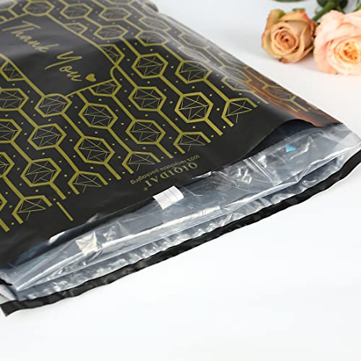 QIQIDAI Black Poly Mailers with Handle-100 Pack 2.75 Mil Thick-Easy to Carry Package Bags for Small Business, Thank You Shipping Bags for Clothing, Packaging Bags,Thank You Bags,Mailing Envelopes