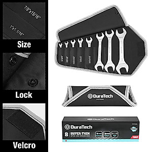 DURATECH Super-Thin Open End Wrench Set, SAE, 8-Piece, Including 1/4", 9/32", 5/16", 3/8", 11/32", 13/32", 7/16", 1/2", 9/16", 11/16", 3/4", 13/16", 7/8", 15/16", 1", 1-1/16", with Rolling Pouch