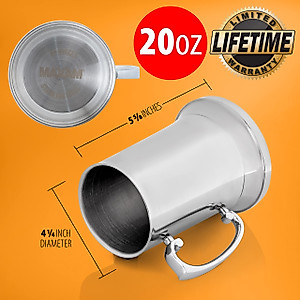 Maxam Stainless Steel Tankard Style Beer Mug, 20 Ounce