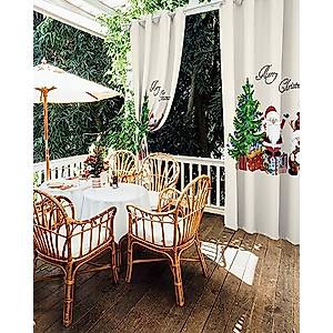 Outdoor Curtains for Patio 2 Panels Set Dwarf Under Christmas Tree with Snowflakes and Gifts Waterproof Privacy Outside Curtain Sun Blocking Grommet Drapes for Porch Gazebo Pergolas Balcony 52x95 Inch