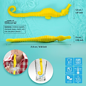 Hoobbe Silicone Reusable Animal Straw for kids, Fun and cute for Pool Side Party, Birthday Party, Under the Sea Party, BPA Free, Dust-Proof and Dishwasher Safe (Seahorse), 1 straw per pack