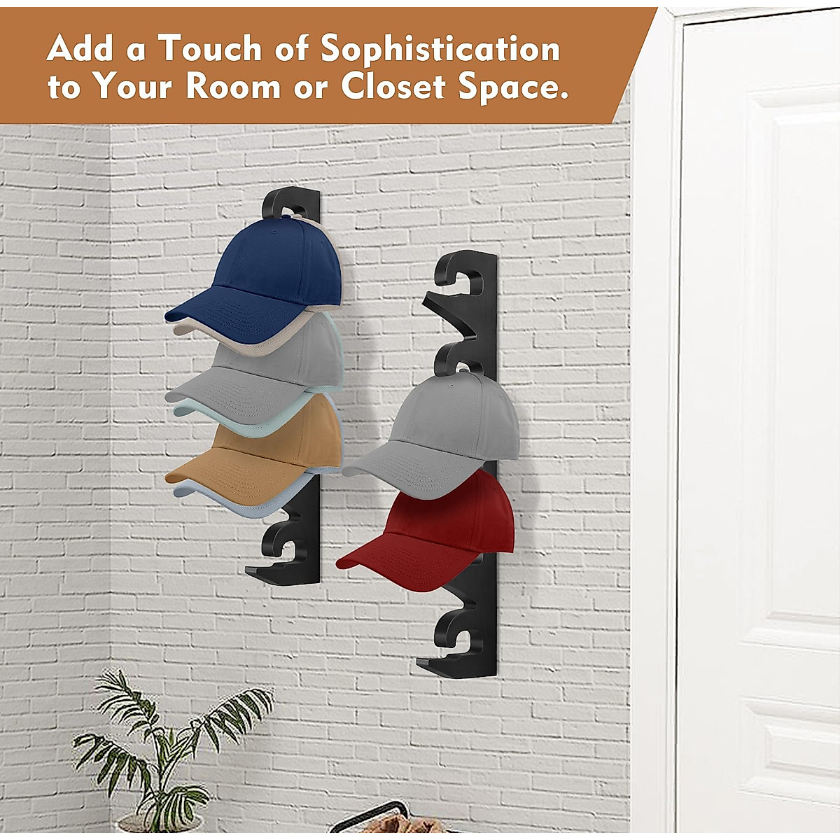 Hat Rack Hat Organizer for Baseball Caps Wood Hat Storage Hat Hooks for Wall Baseball Hat Storage Organizer Hat Display Up to 20 Hats for Closet Wall, Set of 2