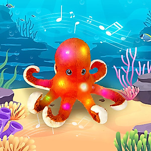 Glow Guards Musical Light up Octopus Stuffed Ocean Life LED Soft Plush Toy with Night Lights Lullaby Glow in The Dark Christmas Birthday Gifts for Toddler Kids