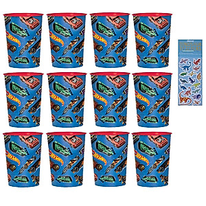 Amscan Hot Wheels Birthday Party Supplies Bundle Pack includes Reusable Plastic Cups - 12 Count