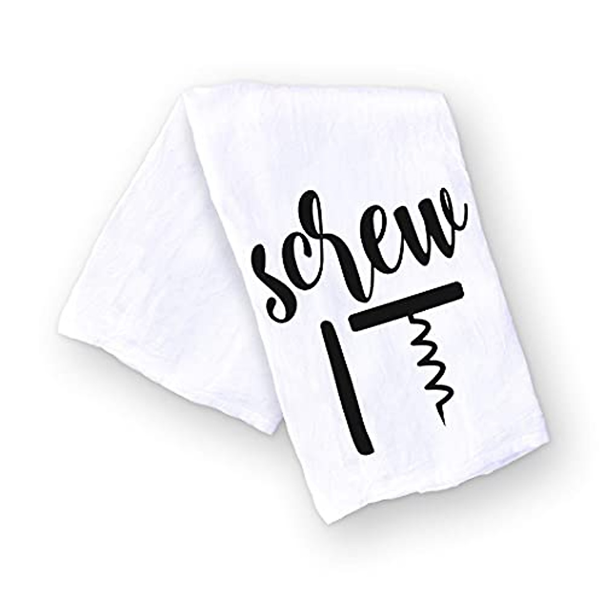 Handmade Funny Kitchen Towel - 100% Cotton Funny Corkscrew Hand Bar Towels for Wine Lovers - 28x28 Inch Perfect for Hostess Housewarming Christmas Mother’s Day Birthday Gift (Screw It)